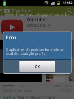 Android erro o app não pode ser instalado no local de instalação padrão Limon Tec