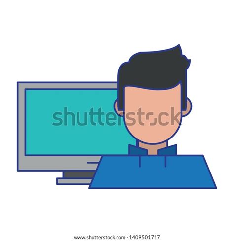 Computer Man Icon Cartoon Vector Illustration Stock Vector Royalty