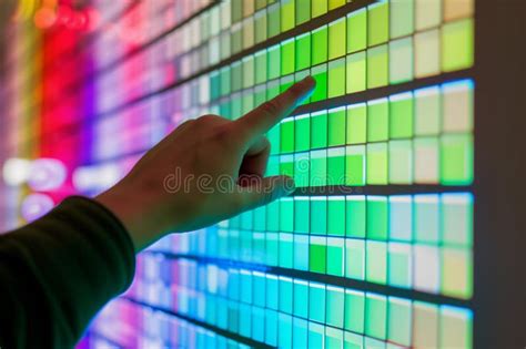 Hand Pointing At A Specific Hue In A Wallmounted Color Display Stock