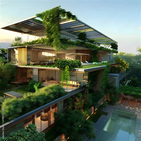 Sustainable Green Building Design A 3d Rendering Depiction Of Energy Efficient Structures With