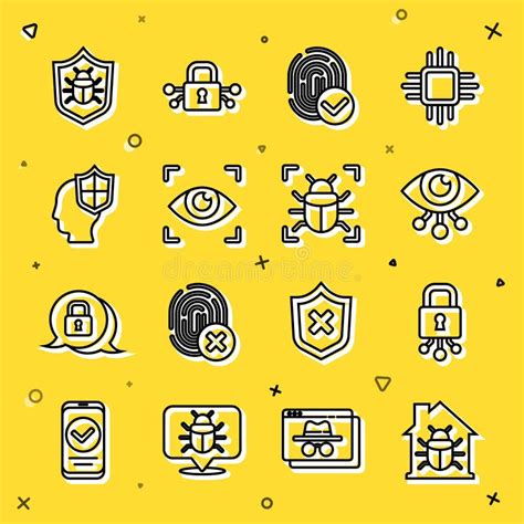 Set Line House System Bug Cyber Security Eye Scan Fingerprint Head With Shield System And