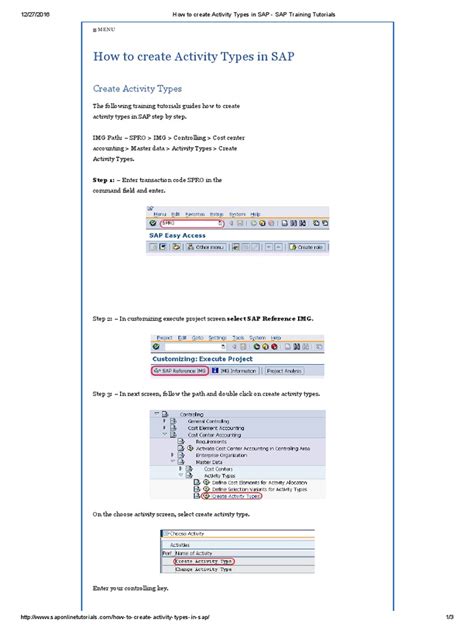 how to create activity types in sap sap training tutorials pdf