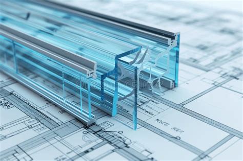 Cross Section Of Window Frame On Architectural Blueprint Stock