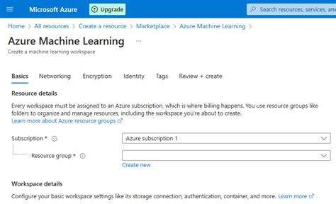 why is my azure ml resource create new resource group button not