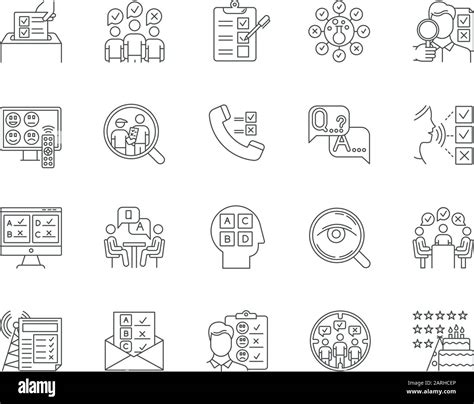 Survey Methods Linear Icons Set Interview Online Telephone Poll Rating Public Opinion