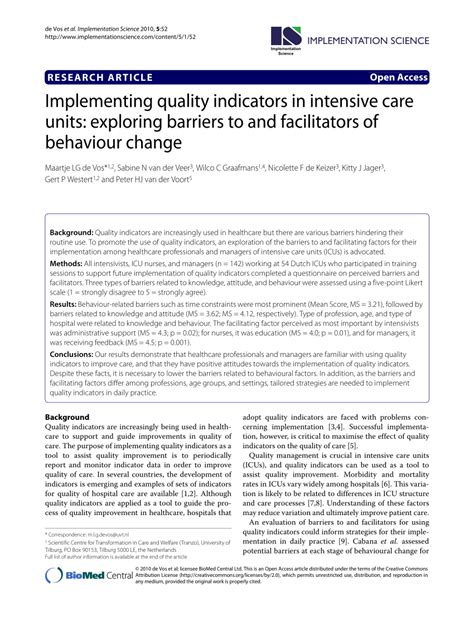 pdf implementing quality indicators in intensive care units