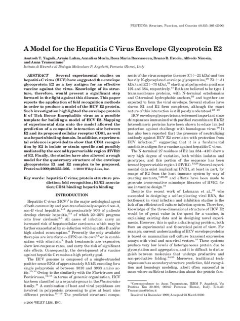 Pdf A Model For The Hepatitis C Virus Envelope Glycoprotein E2