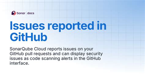 Issues Reported In Github Sonarqube Cloud Sonar Documentation