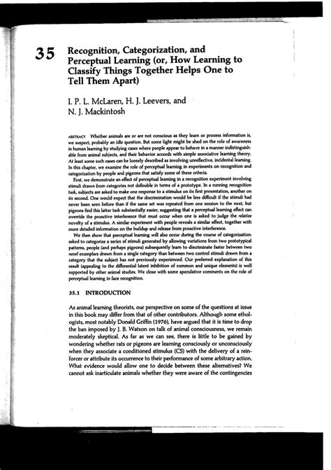 Pdf Recognition Categorization And Perceptual Learning Or How Learning To Classify Things