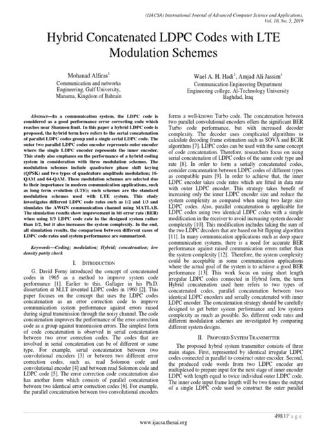 Hybrid Concatenated Ldpc Codes With Lte Modulation Schemes Mohanad Alfiras Wael A H Hadi