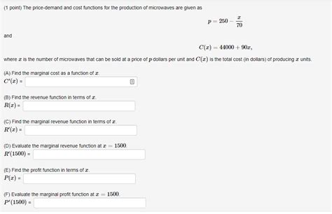 Solved Point The Price Demand And Cost Functions For The Chegg