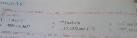 Exercise 3 6 Estimate The Sum By Rounding Off Each Number To The Nearest