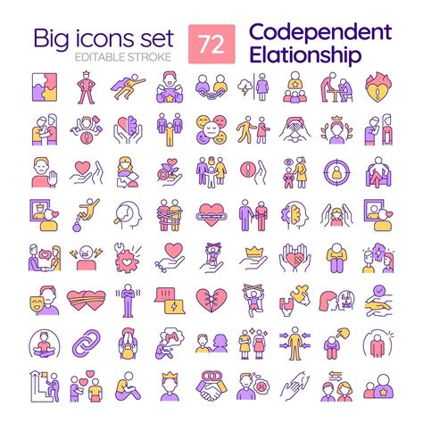 2d Editable Multicolor Big Line Icons Set Representing Codependent
