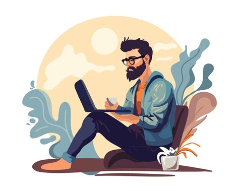 Premium Vector Man Working On Computer Freelancer Vector Illustration