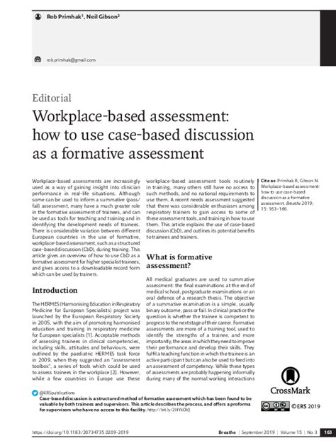 Pdf Workplace Based Assessment How To Use Case Based Discussion As A Formative Assessment