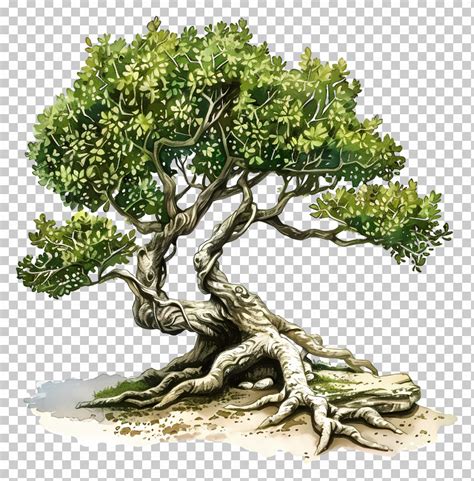 Tree With Roots Artistic Tree With Roots And Green Foliage PNG