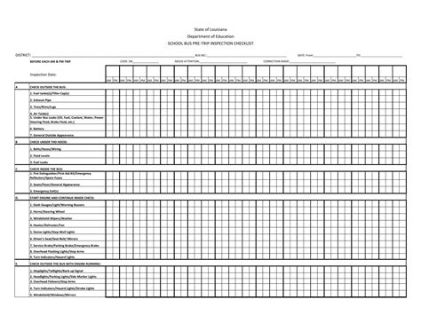 Babe Bus Pre Trip Inspection Checklist