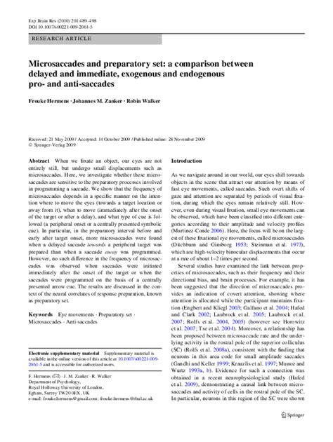 Pdf Microsaccades And Preparatory Set A Comparison Between Delayed