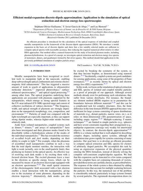 Pdf Efficient Modal Expansion Discrete Dipole Approximation Application To The Simulation Of