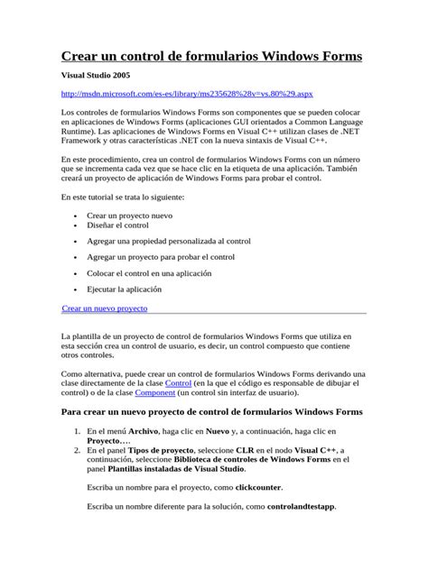 Crear Un Control De Formularios Windows Forms Pdf Botón