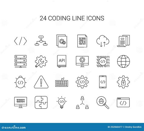Line Icon Set Coding Pack Stock Vector Illustration Of Isolated
