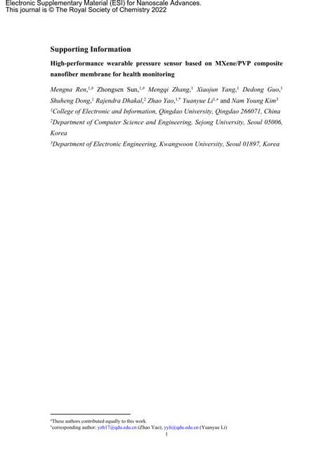 Pdf High Performance Wearable Pressure Sensor Based On Mxenepvp