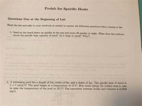 solved prelab for specific heats questions due at the