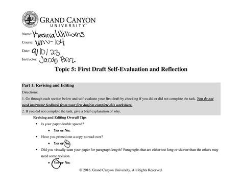 Unv 104 Rs T5 First Draft Self Evaluationand Reflection Name Course Date Instructor Topic