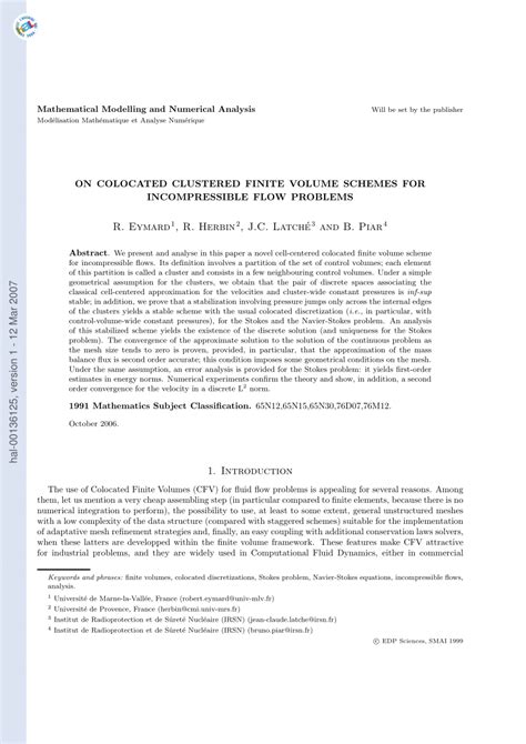 PDF On Colocated Clustered Finite Volume Schemes For Incompressible Flow Problems