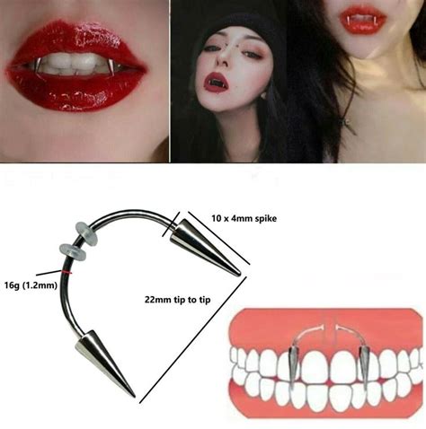 Vampire Fangs Spikes Lip Frenulum Piercing 16g Surgical Steel Jewellery