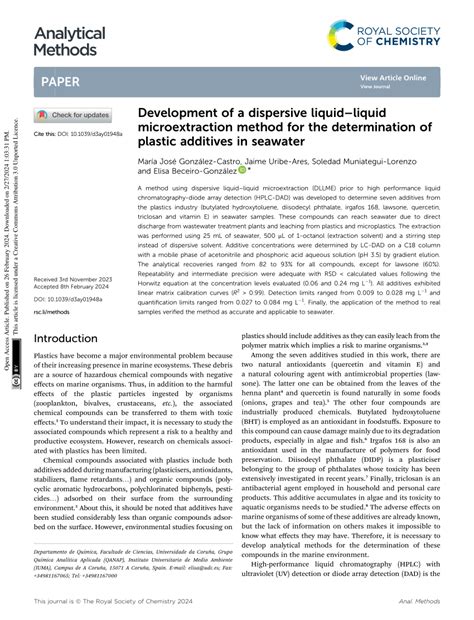 Pdf Development Of A Dispersive Liquid Liquid Microextraction Method For The Determination Of