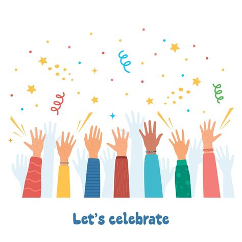 Raised Hands Of Happy People Celebrating Crowd Of People At Party
