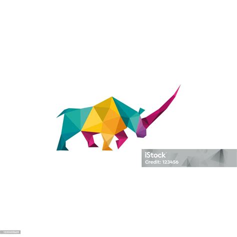 크리에이티브 추상 컬러풀 코뿔소 로고 디자인 일러스트레이션 0명에 대한 스톡 벡터 아트 및 기타 이미지 0명 개념 개념과 주제 Istock