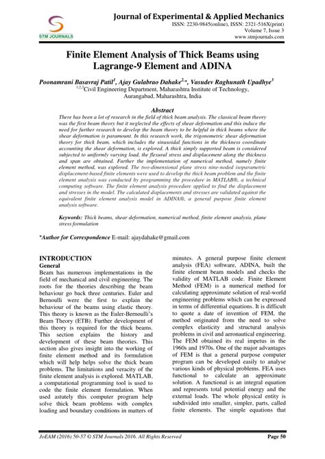 Pdf Finite Element Analysis Using 2d Plane Stress Elements For Thick Beam
