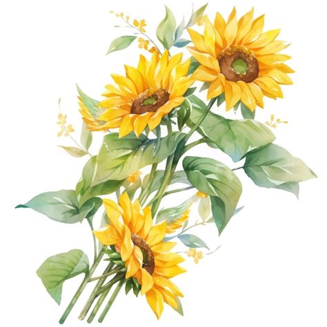 Premium Vector Sunflower Watercolor Flowers And Leaf Assortment