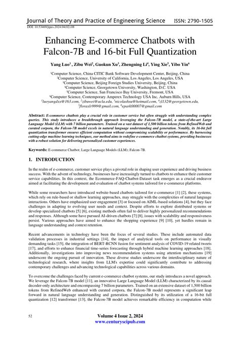 Pdf Enhancing E Commerce Chatbots With Falcon 7b And 16 Bit Full