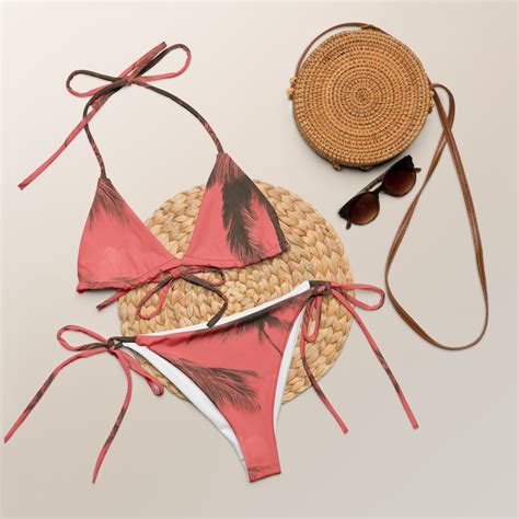 Pink Palm String Bikini Etsy