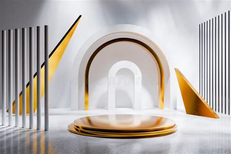 Mockup Black And White Scene With Geometric Shapes And Golden Platform Stock Image Image Of