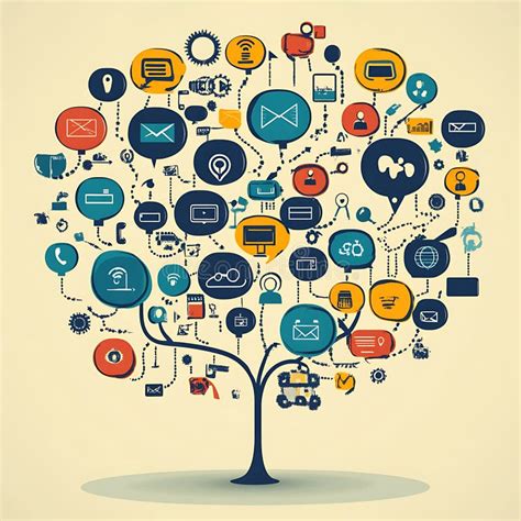 Creative Communication Tree With Technology Icons Stock Illustration