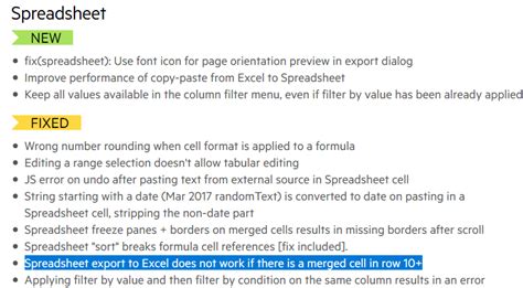spreadsheet export to excel does not work if there is a merged cell in