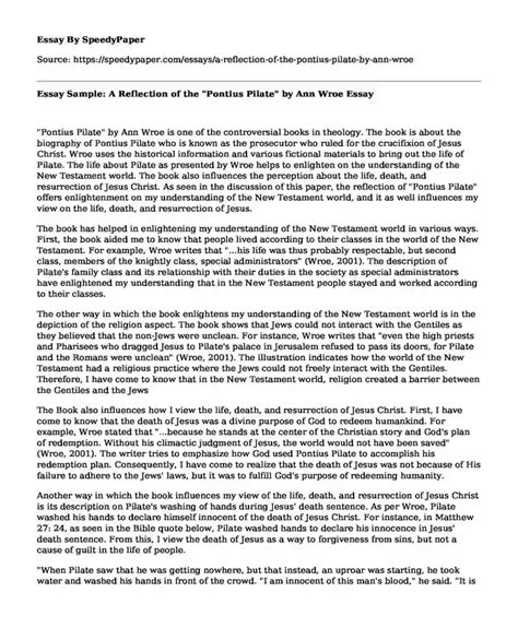 📌 Essay Sample A Reflection Of The Pontius Pilate By Ann Wroe