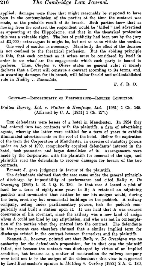 Contract—impossibility Of Performance—implied Condition The Cambridge