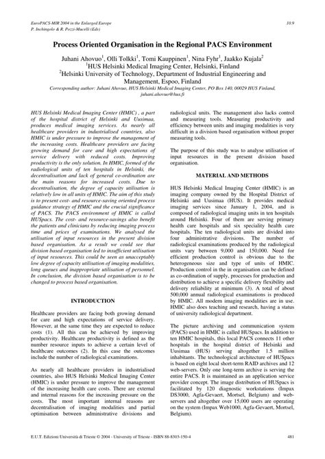 Pdf Process Oriented Organisation In The Regional Pacs Environment