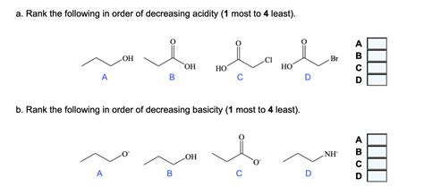 Solved a. Rank the following in order of decreasing acidity | Chegg.com