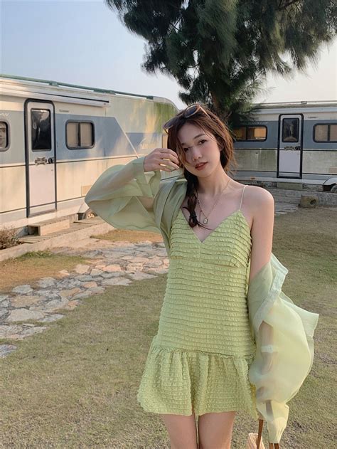 보헤미안 티어드 미니 원피스시스루 셔츠 Set V 브이 넥 슬리브리스 나시 미니 숏 짧은 A 라인 치마 스커트 드레스오버 루즈 핏 롱 슬리브 커버업 블라우스 투피스