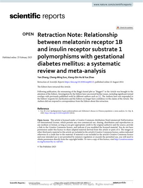 Pdf Retraction Note Relationship Between Melatonin Receptor 1b And