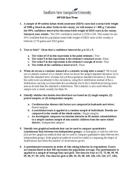 ihp 525 quiz three quiz 3 questions answers and work for