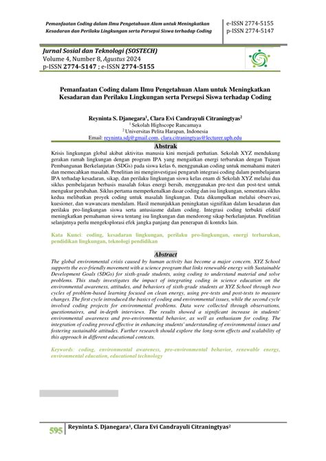 Pdf Pemanfaatan Coding Dalam Ilmu Pengetahuan Alam Untuk Meningkatkan Kesadaran Dan Perilaku