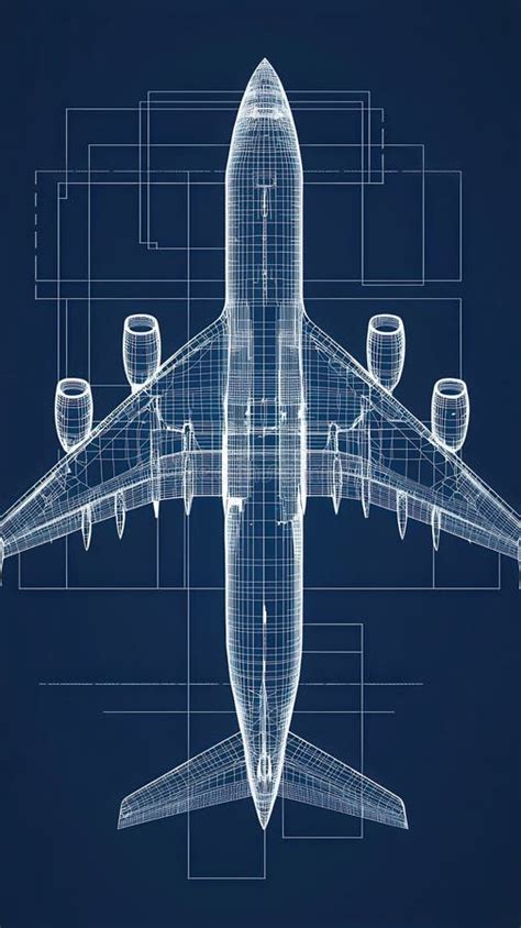 Blueprint Of A Commercial Airplane Design With Detailed Technical Specifications And