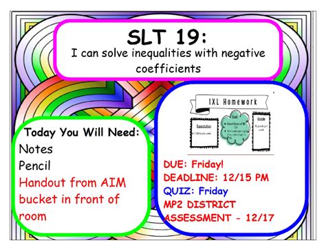 Slt 19 Inequalities With Negative Coefficients Slt 19 I Can Solve Inequalities With Negative